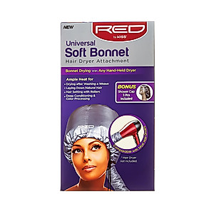 Red by KISS Universal Soft Bonnet Hair Dryer Attachment Works with ANY Hand Held Dryer Bonus 3pcs Shower Cap Included