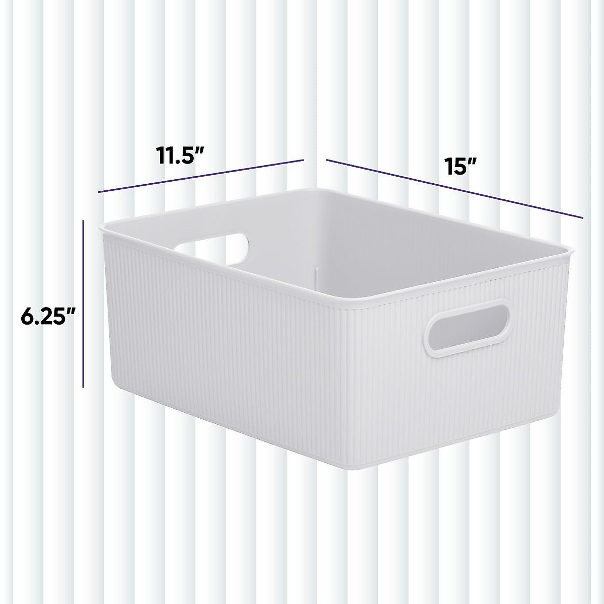Superio Ribbed Collection - Decorative Plastic Open Home Storage Bins Organizer Baskets, Large White Smoke (1 Pack) Container Boxes for Organizing Closet Shelves Drawer Shelf 15 Liter/16 Quart