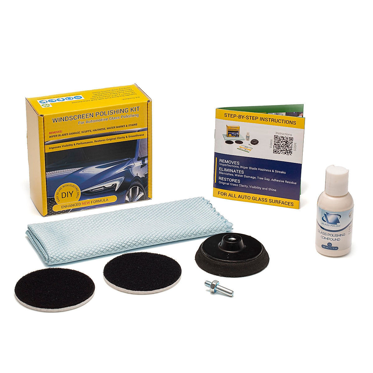 Glass Polish 21005 DIY Windscreen Polishing Kit for Automotive Glass Polishing - Ø 3 inch with Drill Attachment