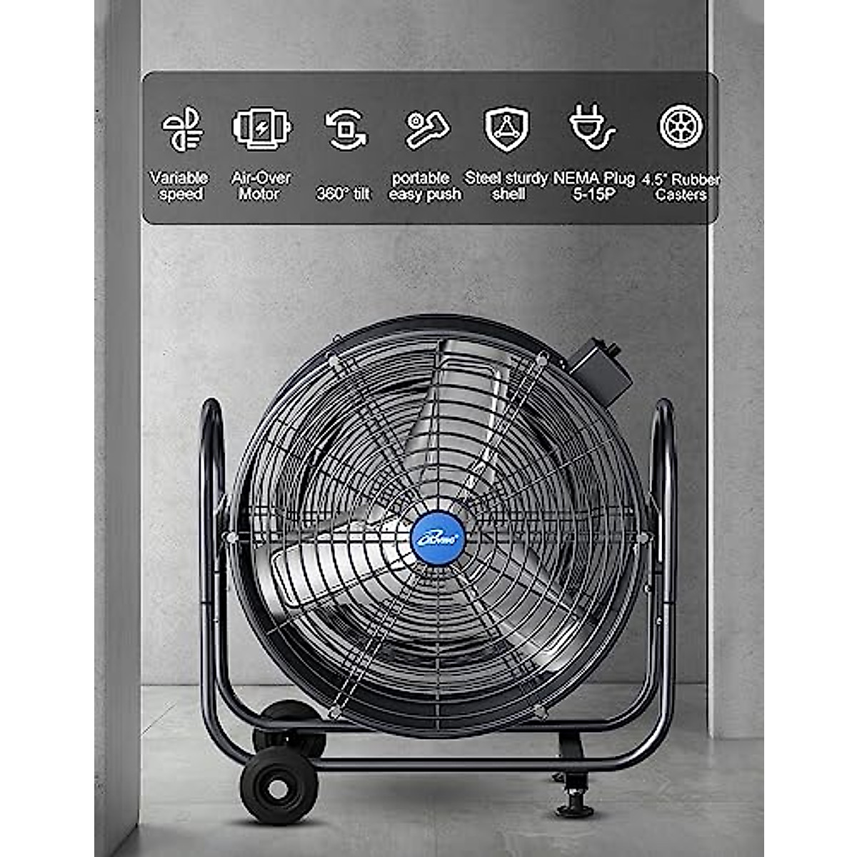 iLIVING ILG8M24-70EC BLDC High Velocity Floor Fan, 24-Inch, Gray