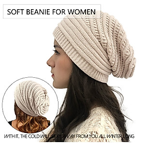 DANMY Winter Hats for Women,Warm Chunky Soft Cable Knit Womens Beanie Hats (A-red/beige/black-3pcs)