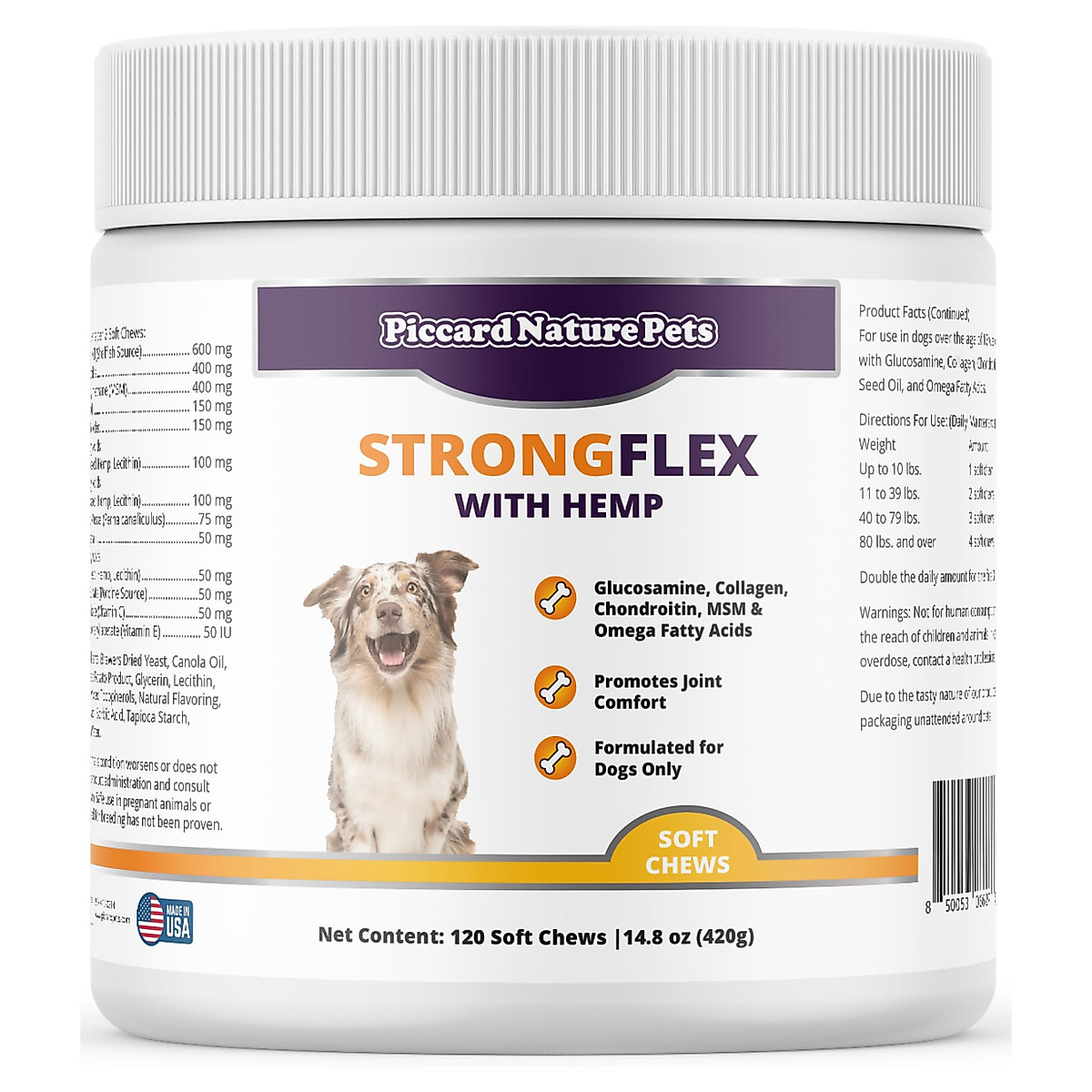 PiccardNaturePets StrongFlex with Hemp Joint Support for Dogs 120 Soft Chews