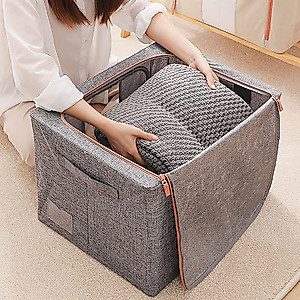XULAN 34L Large Foldable Clothes Storage Bins, Stackable Container Organizer with Clear Window | Carry Handles for Blankets, Comforter, Closets, Bedrooms and More, Set of 2 (Grey)