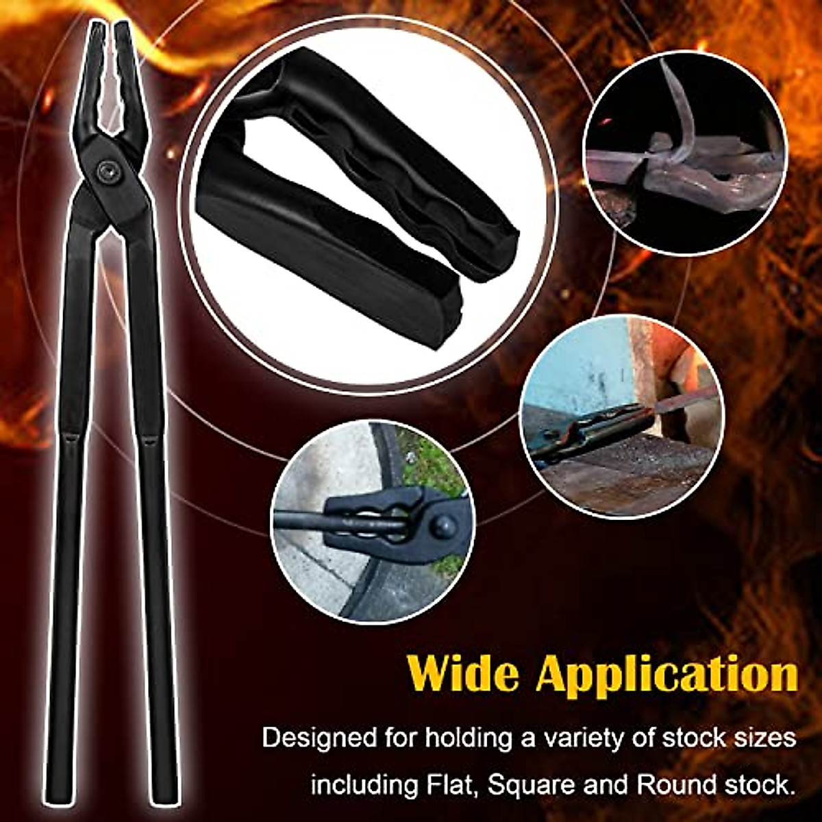 Beginner Blacksmith Starter Assembled Bladesmith Knife Making Tongs Anvil Vise Forge Wolf Jaw Tongs (15 in)