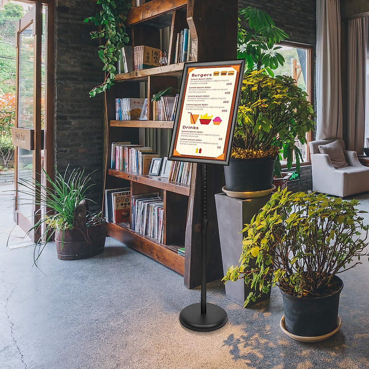 YIYO Adjustable Pedestal Poster Sign Stand,8.5 x 11 Advertising Business Menu Sign Holder for Floor Standing with Aluminum Snap-Open Reusable Frame,Black (8.5 x 11)