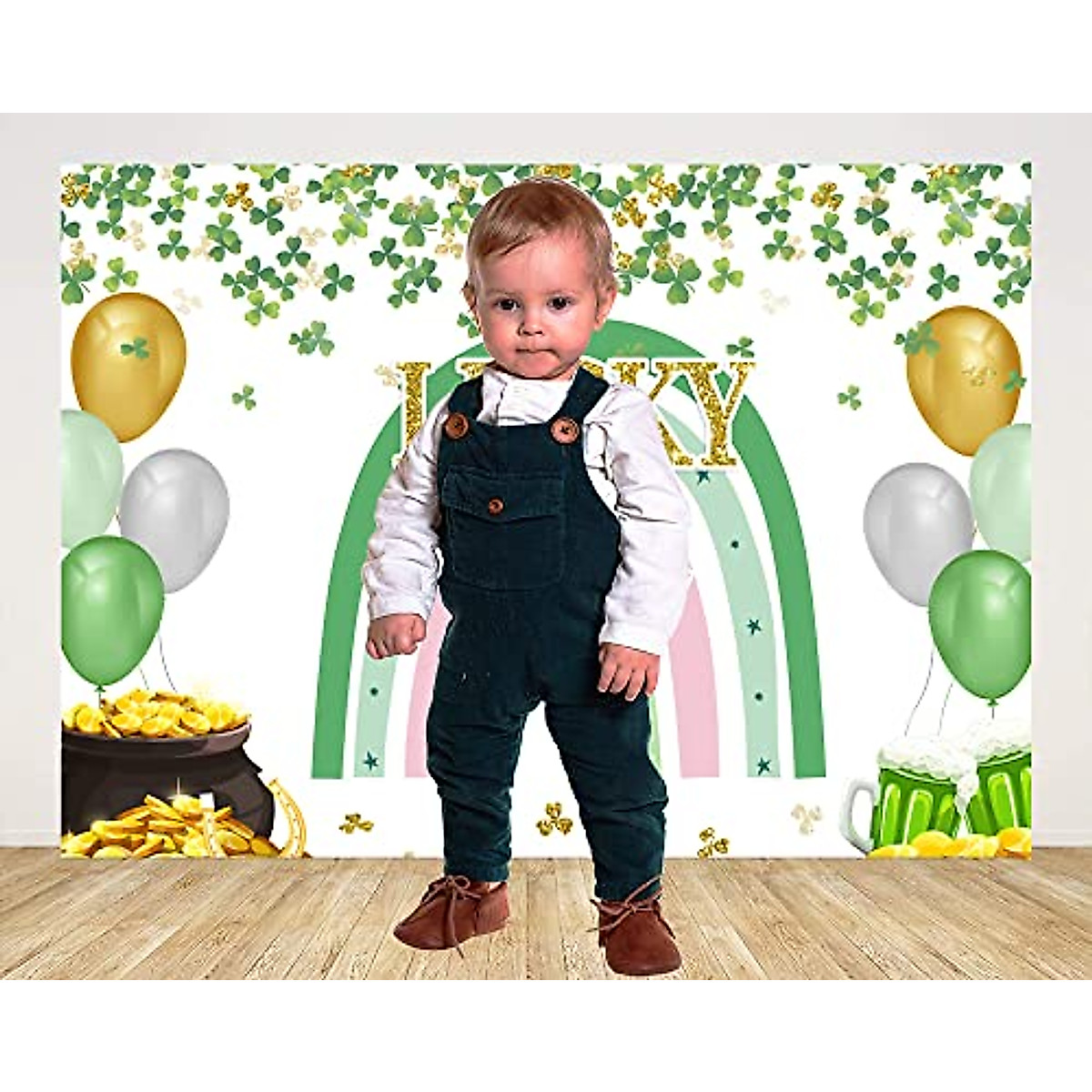 Ticuenicoa 5x3ft St. Patrick’s Day Backdrop Rainbow Lucky One Birthday Photo Background for Photography Green Shamrocks Ballons Banner 1st Birthday Party Decorations Cake Table Favor Supplies