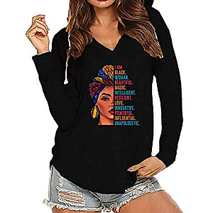 WbJetr Black Woman Beautiful Magic Long Sleeve V Neck Casual Loose Hoodies Tops