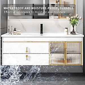 ZGNBSD Floating Bathroom Vanity with Sink - Modern Bathroom Vanity Contains Smart LED Defog Mirror | Solid Wood Freestanding Bathroom Vanity (White, 24'')