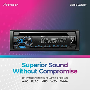 Pioneer DEH-S4220BT Single-Din Bluetooth CD Receiver with USB/AUX Inputs, Pioneer Smart Sync, and Hands-Free Calling for Enhanced in-Car Audio Experience