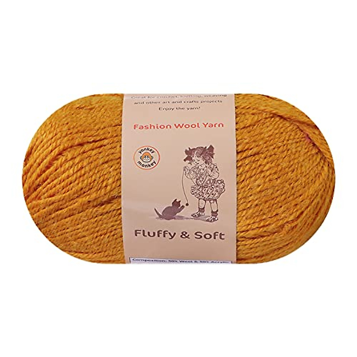3-Pack Fluffy Wool Yarn by Yonkey Monkey. Lightweight and Soft. Knitting Crochet DIY Art Crafts (Turmeric 030)