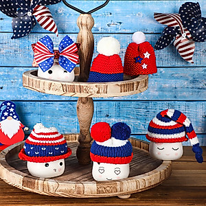 6 Pieces 4th of July Marshmallow Mug Hat Crochet Independence Day Mug Topper Hat Knitted Cup Head Mug Set Mini Marshmallow Mug Topper Decorative Mug Hat Cover for Coffee Mug Tiered Tray Decor
