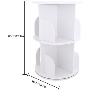 Bacacoo 2 Layers 360° Rotating Bookshelves, Freestanding Storage Shelf, Open Bookcase Nordic Style Bookshelf Organizer Storage Shelves Shelf Capacity 100k Place Books Small Potted Decorations (White)