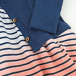 HonestBaby Girls 2-Piece Organic Cotton Dress and Cardigan Set, Dip Dye Pink and Navy, Newborn