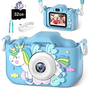 Anesky Kids Camera, Toy Camera for 3 4 5 6 7 8 9 10 11 12 Year Old Girls/Boys, Kids Digital Camera for Toddler with Video, Selfie Mode, Best Birthday Gifts Camera for Kids with 32GB Card - Blue