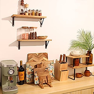 Wood Floating Shelves Set of 2 Solid Shelving Wall Mounted 16 Inch for Kitchen Bedroom Living Room Office Wooden Decor Shelf by Beardo