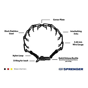Herm Sprenger Black Stainless Steel Prong Dog Training Collar with Quick Release Buckle Ultra-Plus Pet Pinch Collar No-Pull Collar for Dogs Made in Germany 3.2mm x 20in Medium