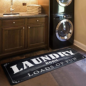 USTIDE Black White Laundry Room Rug Runner, Farmhouse Laundry Foam Mats for Washroom Bathroom Non Skid Kitchen Mat, 20x48, Loads of Fun Decor