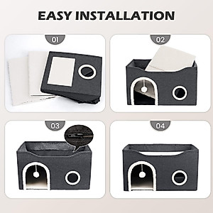 Heeyoo Cat House for Indoor Cats - Large Cat Bed Cave with Fluffy Ball and Scratch Pad, Foldable Cat Houses & Condos, Cat Cubes, Cat Hideaway, Covered Cat Bed for Multi Small Pet Large Kitty