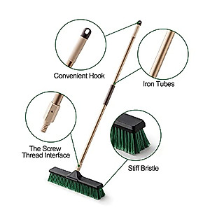 Eyliden 18" Wide Push Broom with 66" Long Handle, Heavy-Duty Professional Outdoor Indoor Brooms with Stiff Bristles, Garage Broom for Sidewalk Driveway Yard Patio Decks Bathroom Cleaning
