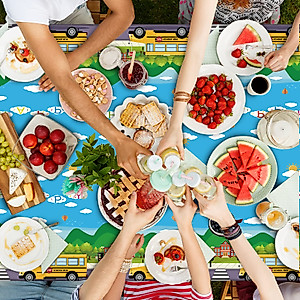 gisgfim 3 Pcs School Bus Tablecloth Back to School Party Tablecover for School Bus Theme Party Supplies Table Cover Table Decorations for Kindergarten Graduation Decorations School Bus Theme Party