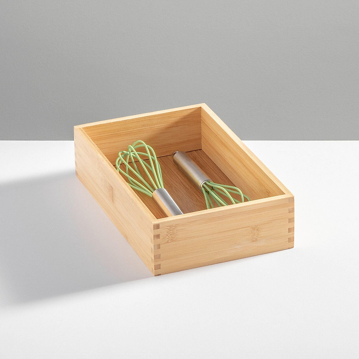 mDesign Bamboo Wood Drawer Organizer Box Tray for Kitchen, Drawers, Utensil Storage Countertops, Shelves, and Pantry; Holds Flatware, Cooking Utensils - Echo Collection - 6 Pack - Natural