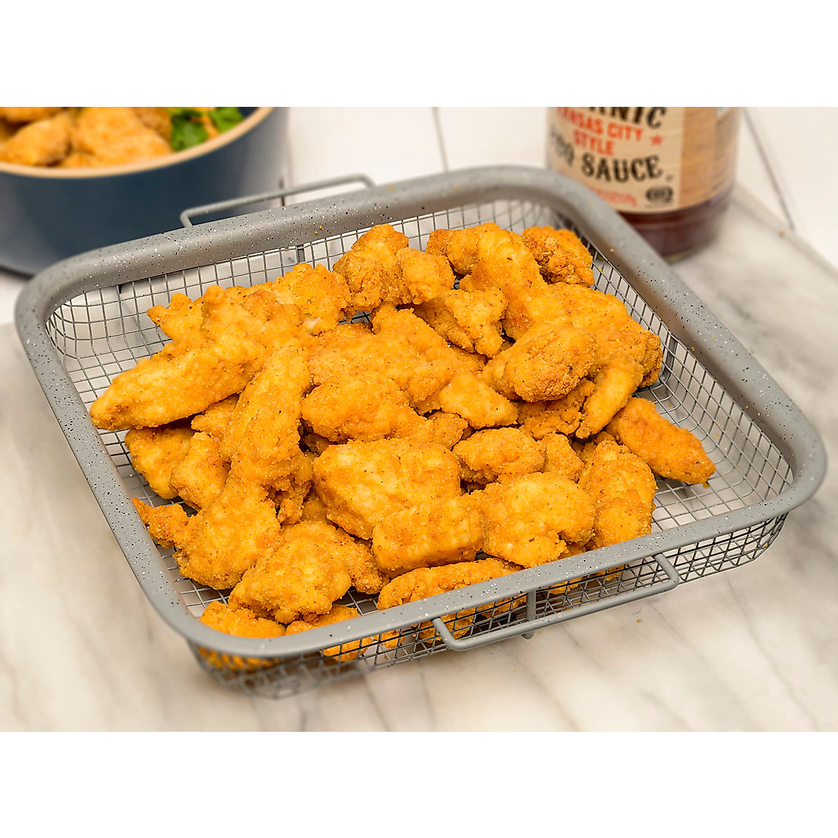 EaZy MealZ Air Fry Crisping Basket & Tray Set, Air Fry Crisper Basket, Tray & Baking Pan, Roasting Sheet, Utensil Safe, Non-Stick, Healthy Cooking