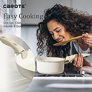 CAROTE 7pcs Pots and Pans Set, Nonstick Cookware Set Detachable Handle, Induction Kitchen Cookware Sets Non Stick with Removable Handle, RV Cookware Set, Saucepan Sets