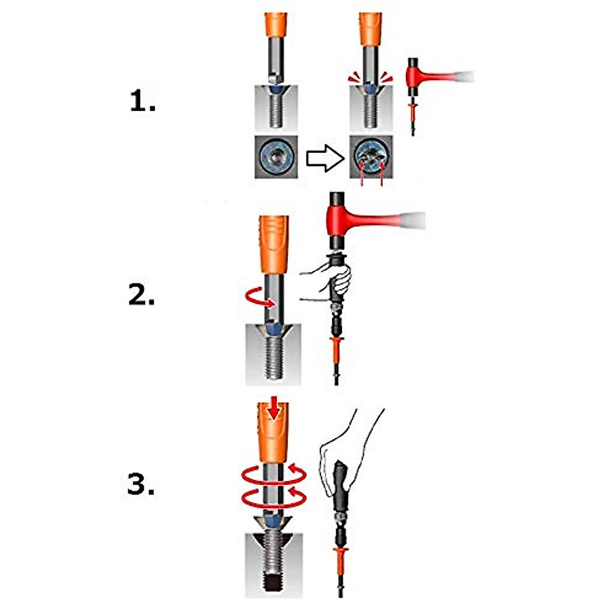 ANEX Manual Impact Driver Set for Broken Screw and Frozen Screw, Stripped Screw Extractor Set, Made in JAPAN (M3-6 Screw Remover)