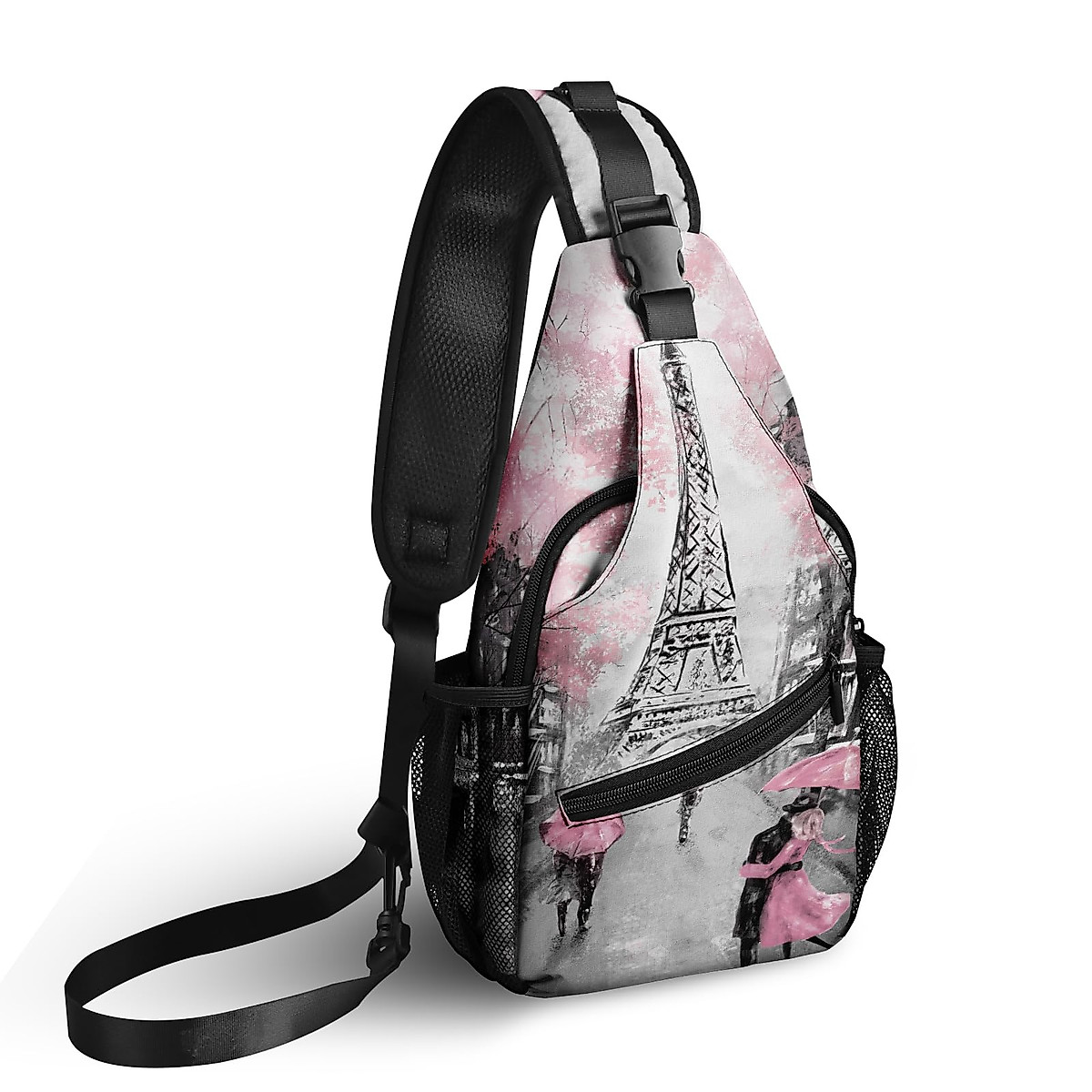 Yrebyou Art Paris Eiffel Chest Sling Bag Crossbody Backpack Travel Hiking Casual Daypack for Women Men Multipurpose Lightweight Fashion Shoulder Bag for Biking Climbing Runner