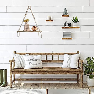 YuPinDiZu Macrame Wall Hanging Shelf | Boho Shelves with Wood Shelf | 2 Pcs Handmade Macrame Shelf for Hanging Plants and Decor | Boho Wall Decor with Beautiful Macrame Rope and Shelf (Beige)