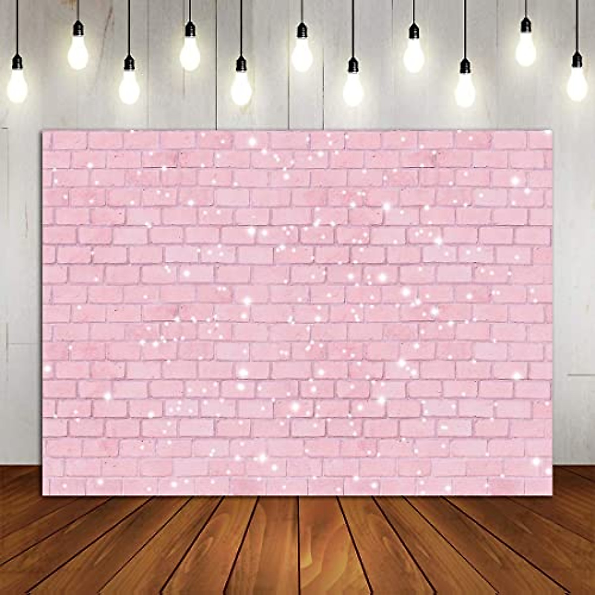 Retro Pink Glitter Brick Wall Photography Backdrop Girl Happy Birthday Party Photo Background Baby Shower Bridal Shower Wedding Newborn Banner Cake Table Decorations Photo Booth Props 7x5ft
