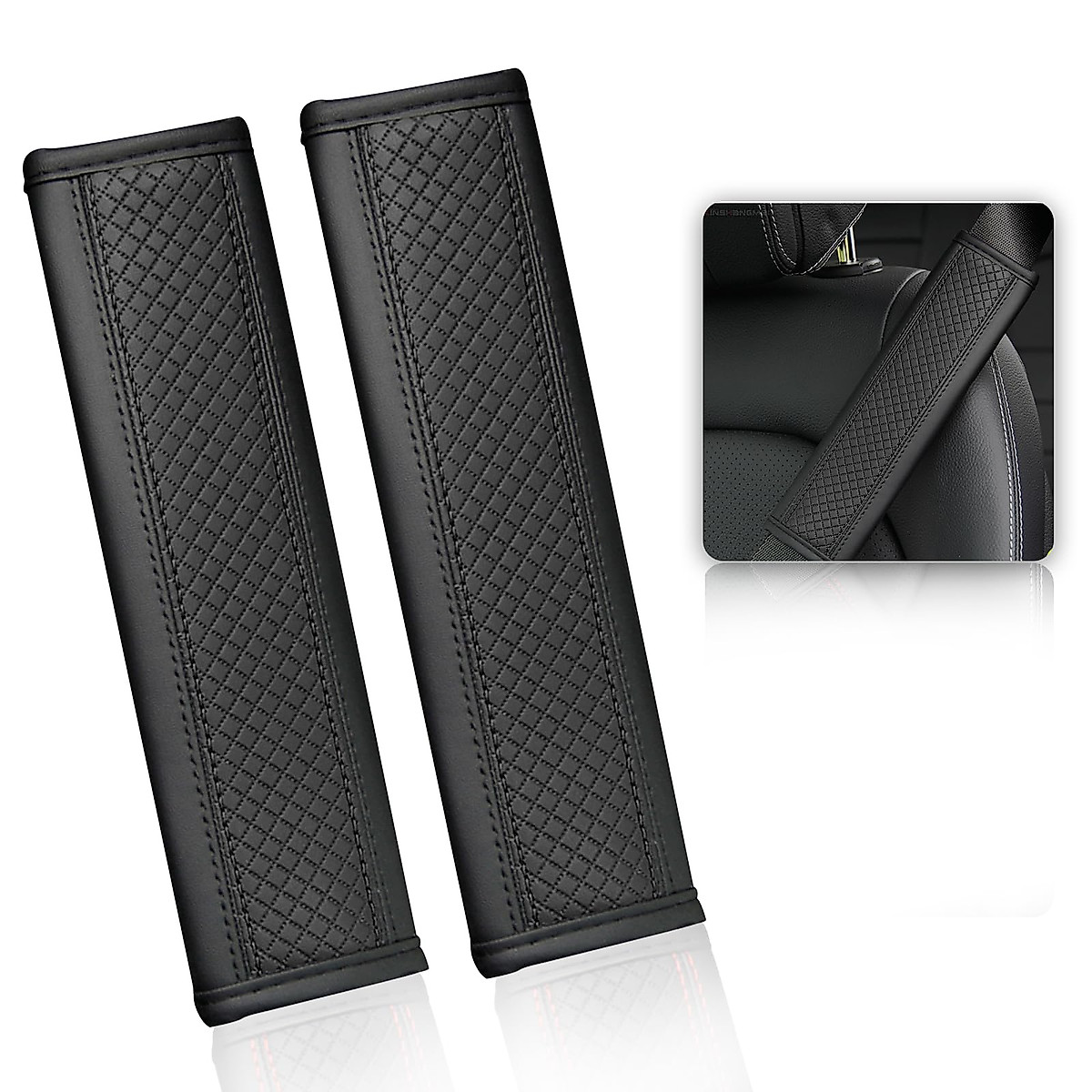 Smeyta Leather Seat Belt Covers for Cars 2PC,Car Seat Belts Universal for Adults and Children,Safety Belts Shoulder Strap Pad,Car Interior Accessories(Black,2PC)