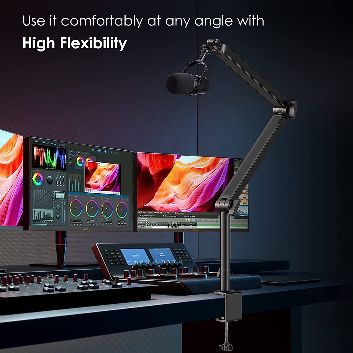 Mic Boom Arm Compatible with Shure SM7B, MV7, Blue Yeti Mic, HyperX QuadCast Mic, Rode Podmic and Most Podcast Microphones, Premium Microphone Arm Stand by YOUSHARES