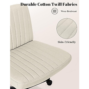 Murago Criss Cross Chair with Wheels, Extra Wide Cross Legged Office Desk Chair, Plus Size Swivel Vanity Chair, Height Agjustable Chair, Beige