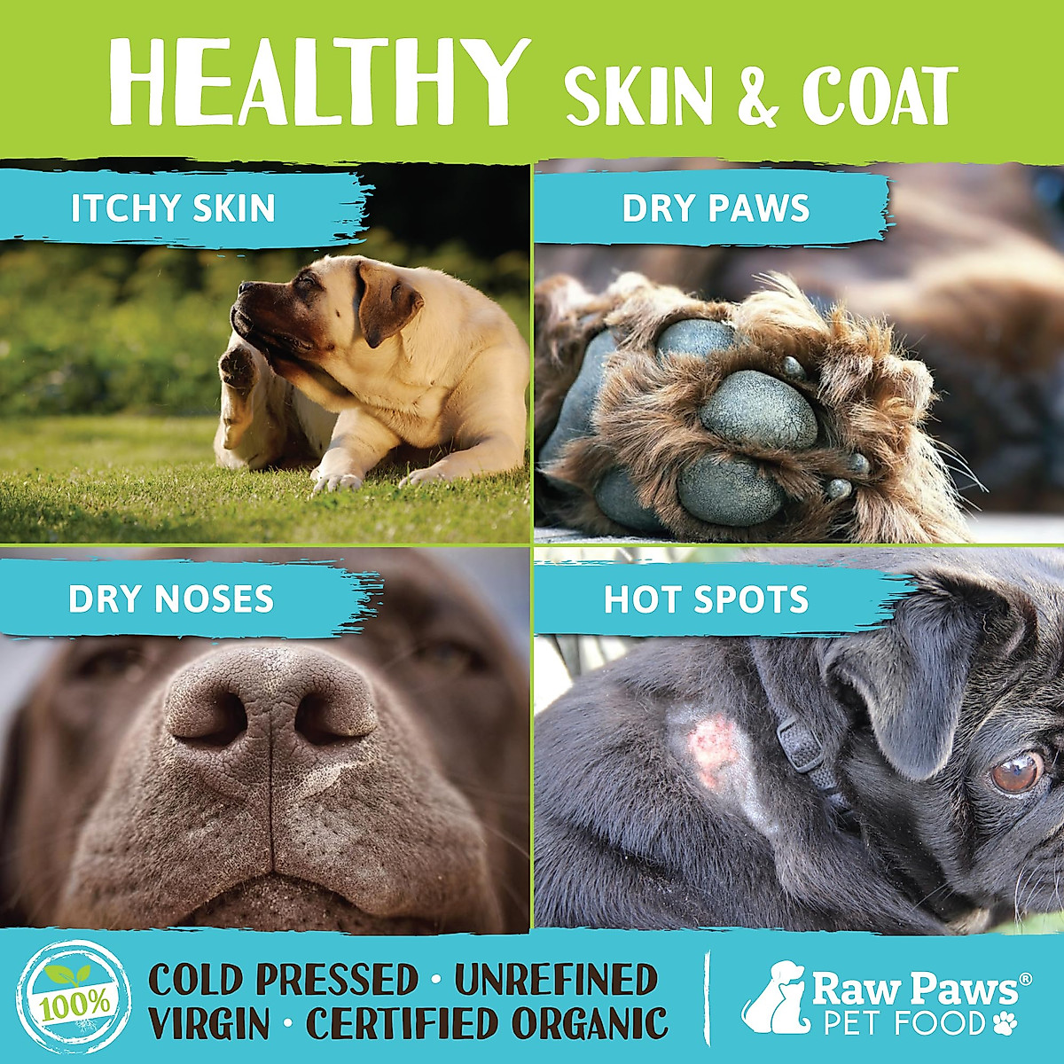 Raw Paws Organic Virgin Coconut Oil for Dogs & Cats, 16-oz - Supports Immune System, Digestion, Oral Health, Thyroid - All Natural Allergy Relief for Dogs - Hairball Relief