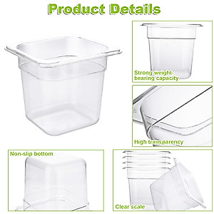 Oungy 8 Pack Clear Plastic Food Pans Plastic Clear Food Pan with Capacity Indicator 1/6 Size 6 Inch Deep Restaurant Commercial Hotel Pans for Fruits Vegetables Corns Beans