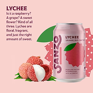 Sanzo Flavored Sparkling Water Variety 12-Pack - Lychee (Berry), Yuzu (Lemon), Pomelo (Grapefruit), Calamansi (Lime), & Mango (Alphonso) - Made with Real Fruit, No Added & Gluten Free - 12 Fl Oz