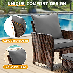 UDPATIO 5 Piece Patio Furniture Set, Outdoor Patio Conversation Rattan Chair with Ottomans w/Storage Coffee Table for Patio, Space Saving Design for Balcony Poolside Front Porch Deck, Navy