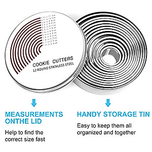 12 Pcs Donut Hole Cookie Biscuit Cutter Set for Baking, Graduated Doughnut Round Cookie Cutters, Metal Scone Circle Cookie Cutters for Frying, Biscuits Ring Molds for Cooking Cake(1-4.4 Inch) HAHAYOO
