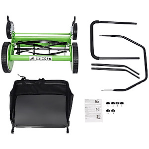 BANLICALI Grass Trimmer, 16-Inch 5-Blade Cordless Manual Reel Lawn Mower with Grass Collection Basket and Wheel, 9-Position Adjustable Height (1.34"-2.52"), Weed Wacker for Home Lawn Edger Green