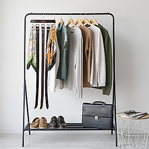 Belt Hanger Organizer for Closet: Ohuhu 16 Hooks Max 48 Belts Tie Rack Wooden Belt Holder for Storage 360 Degree Rotating Space Saver Organizer for Men Women Belt Tie Scarf Tank Top Accessories-Walnut