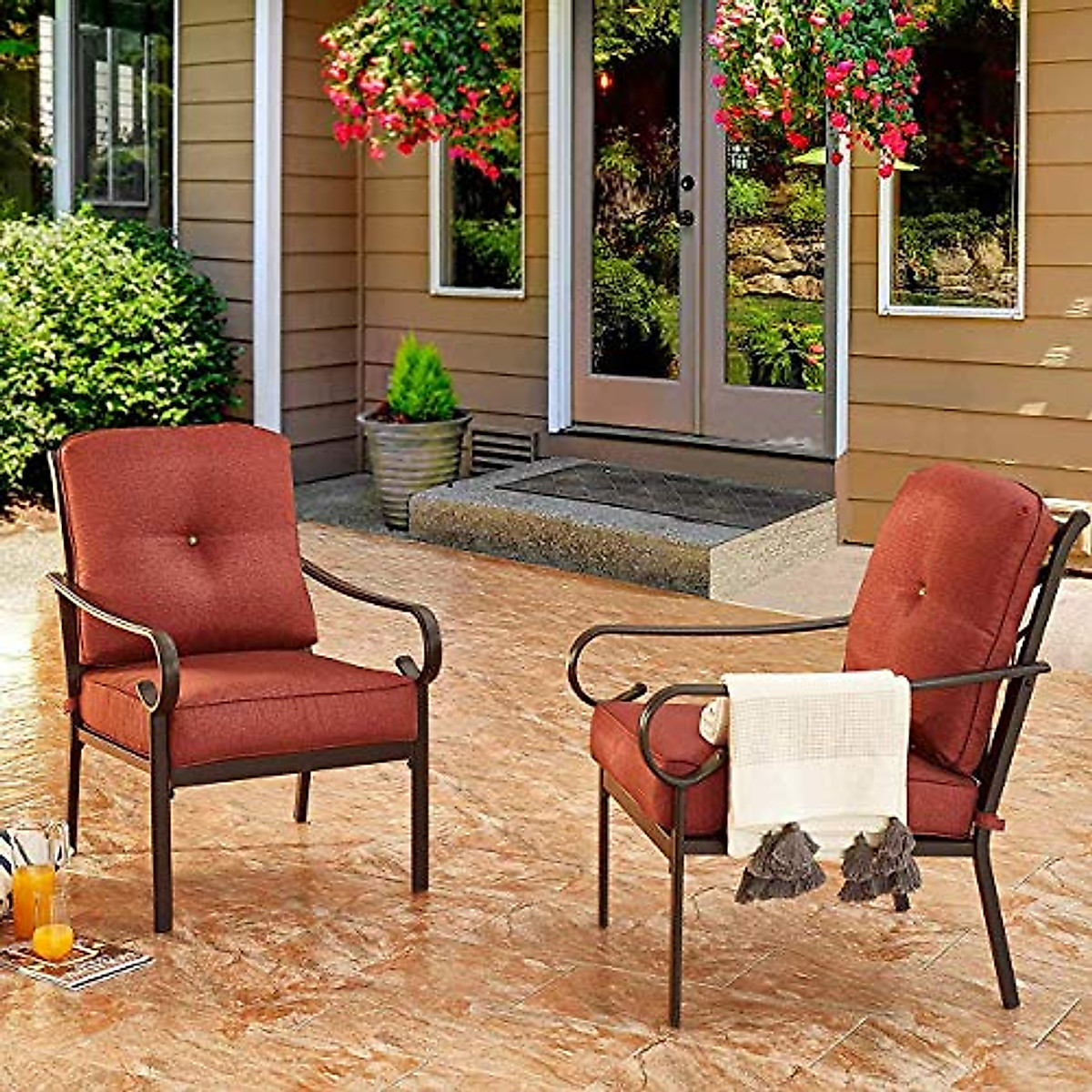 PatioFestival Patio Dining Chairs Set of 2 with 6.3 Inch Cushion All Weather Frame for Outdoor