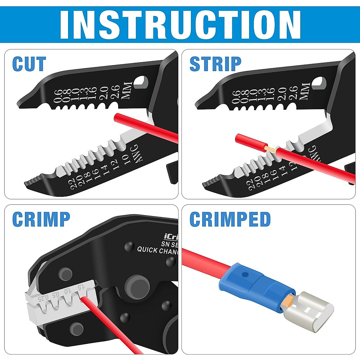 iCrimp Quick Change Ratcheting Crimper Tool Kit, Automotive Service Kit, for Crimping IWS4 Connector, Insulated & Non-insulated Terminal, Open Barrel Terminals, Dupont Connector, End Sleeve Ferrules