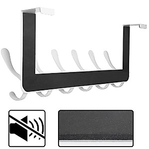 SKOLOO Over The Door Hooks - for doors up to 4.5cm thick, Stainless Steel Door Hanger with 6 Hooks, Over The Door Hanger for Coats Clothes Hat Towel Jacket, White