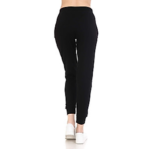 Leggings Depot Women's Cotton Jogger Sweatpants French Terry Yoga Pants with Pockets, Black, Small