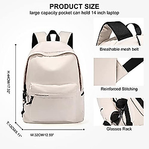 Beige School Backpack for Girls Lightweight College High School Bookbag for Teens Durable Middle Students Bags for Boys Travel Rucksack Casual Daypack For Men Women Fit 14 Inch Laptop Backpacks