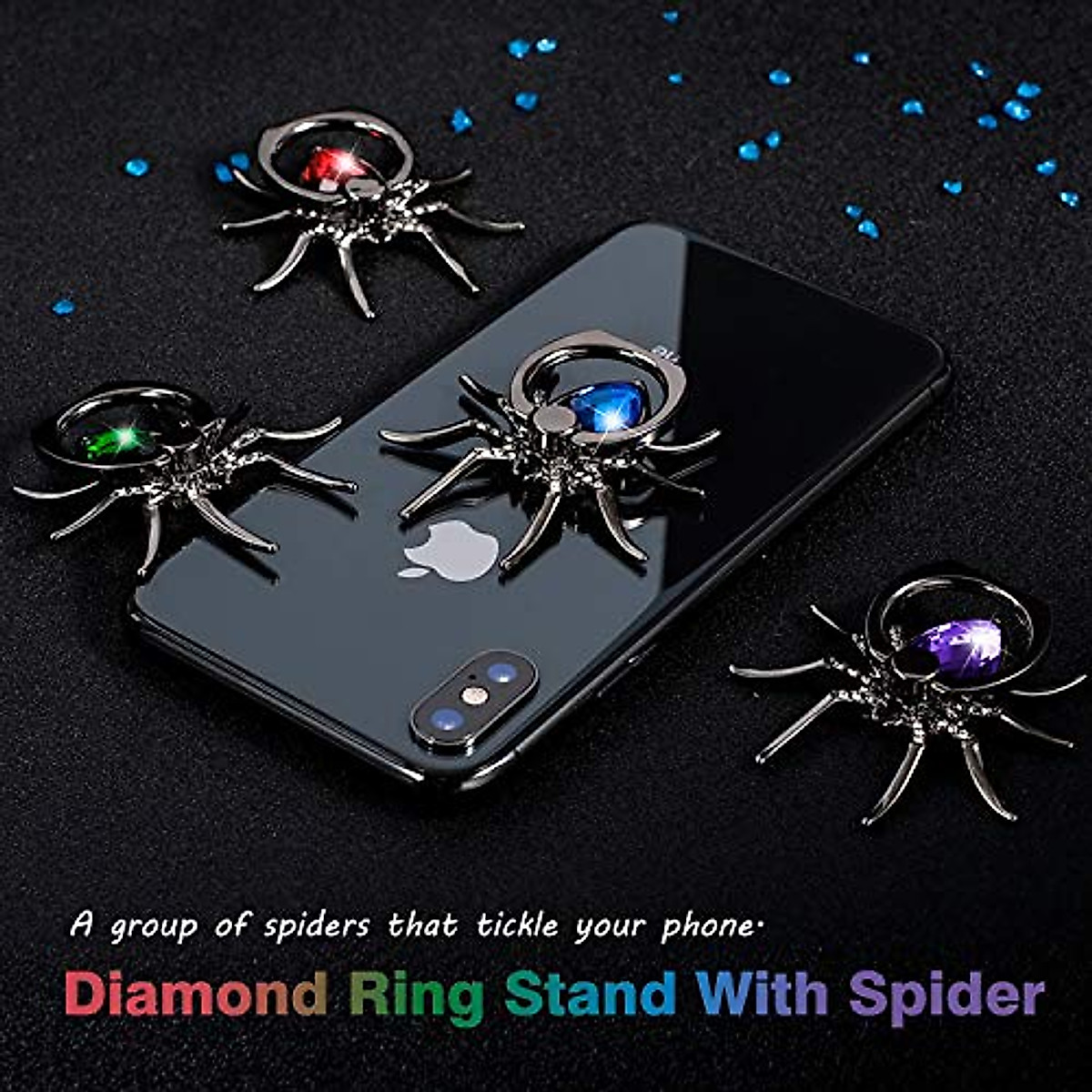 Spider Phone Ring Holder Stand, Allengel Animal Phone Ring Finger Grip Rhinestone Phone Kickstand for All Smartphone (Purple)