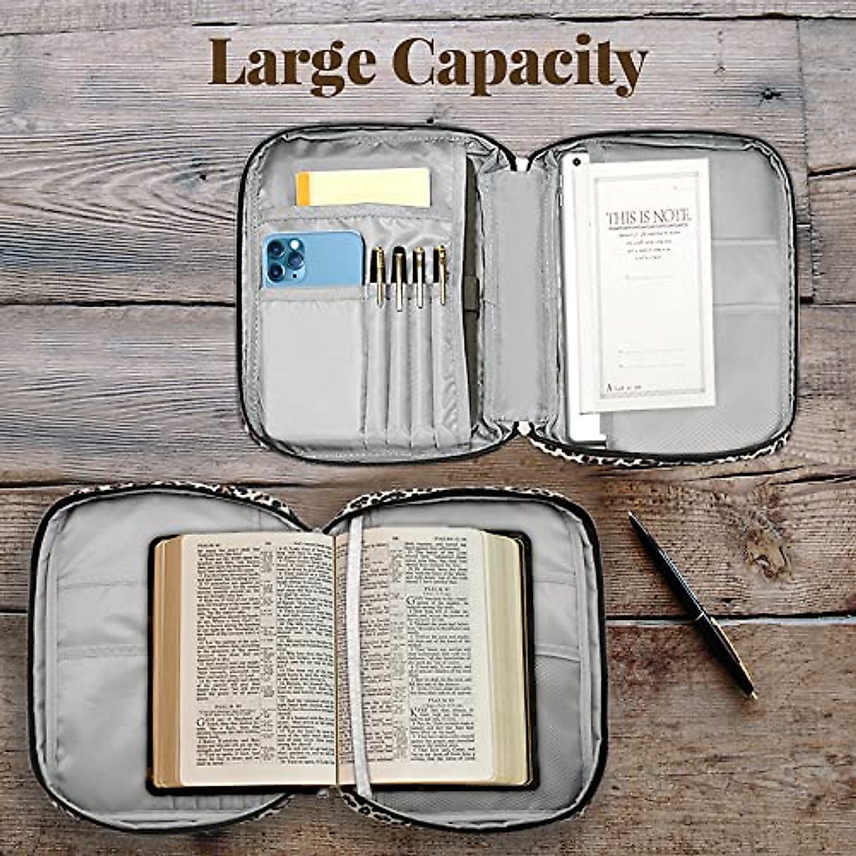 Sambois Bible Covers for Women, Bible Case for Girls Multi-Pocket Storage Organizer with Handles, Large Size Bible Carrying Bag, Bible Cover Book Cover to Study Bible(Leopard)