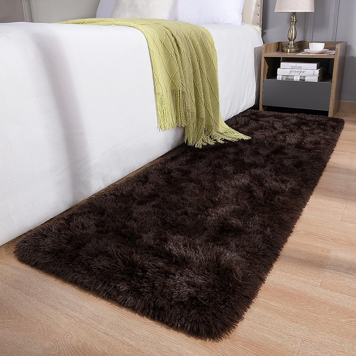 DETUM Dark Brown Runner Rug 2X6 for Hallyway Entryway Kitchen Fluffy Area Rugs for Bedroom Soft Kids Room Rugs Machine Washable Nonslip Carpets Modern Home Decoration