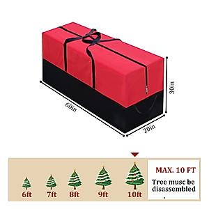 Christmas Tree Storage Bag, Fits Up 10 Ft Tall Artificial Trees-Heavy Duty Holiday Storage Box with Durable Reinforced Handles & Zipper & Transparent Pocket- 600D Oxford Tree Storage Container, Red